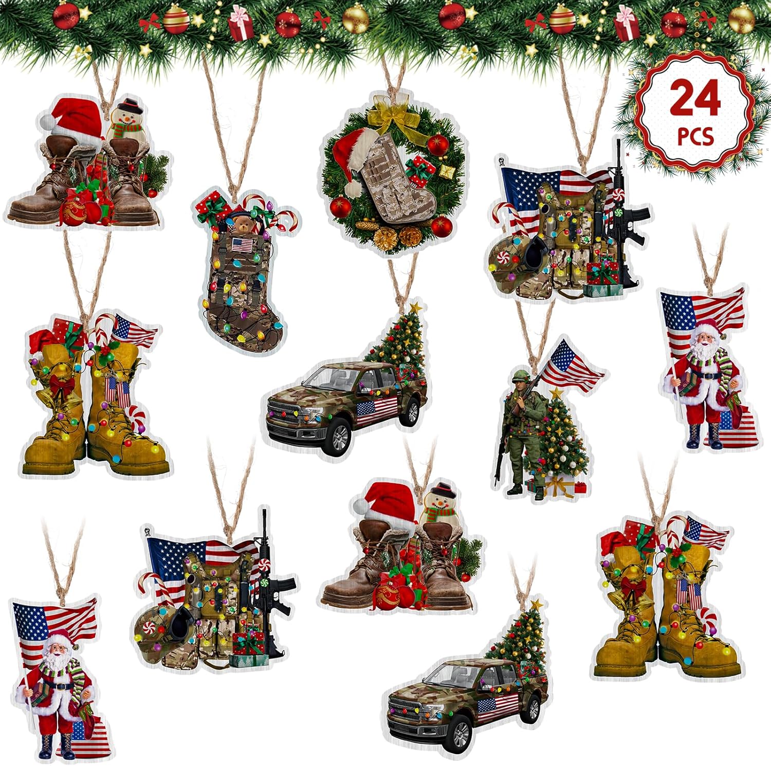 Amazon.com: Capoda 24 Pcs Veteran Christmas Ornaments Military ...