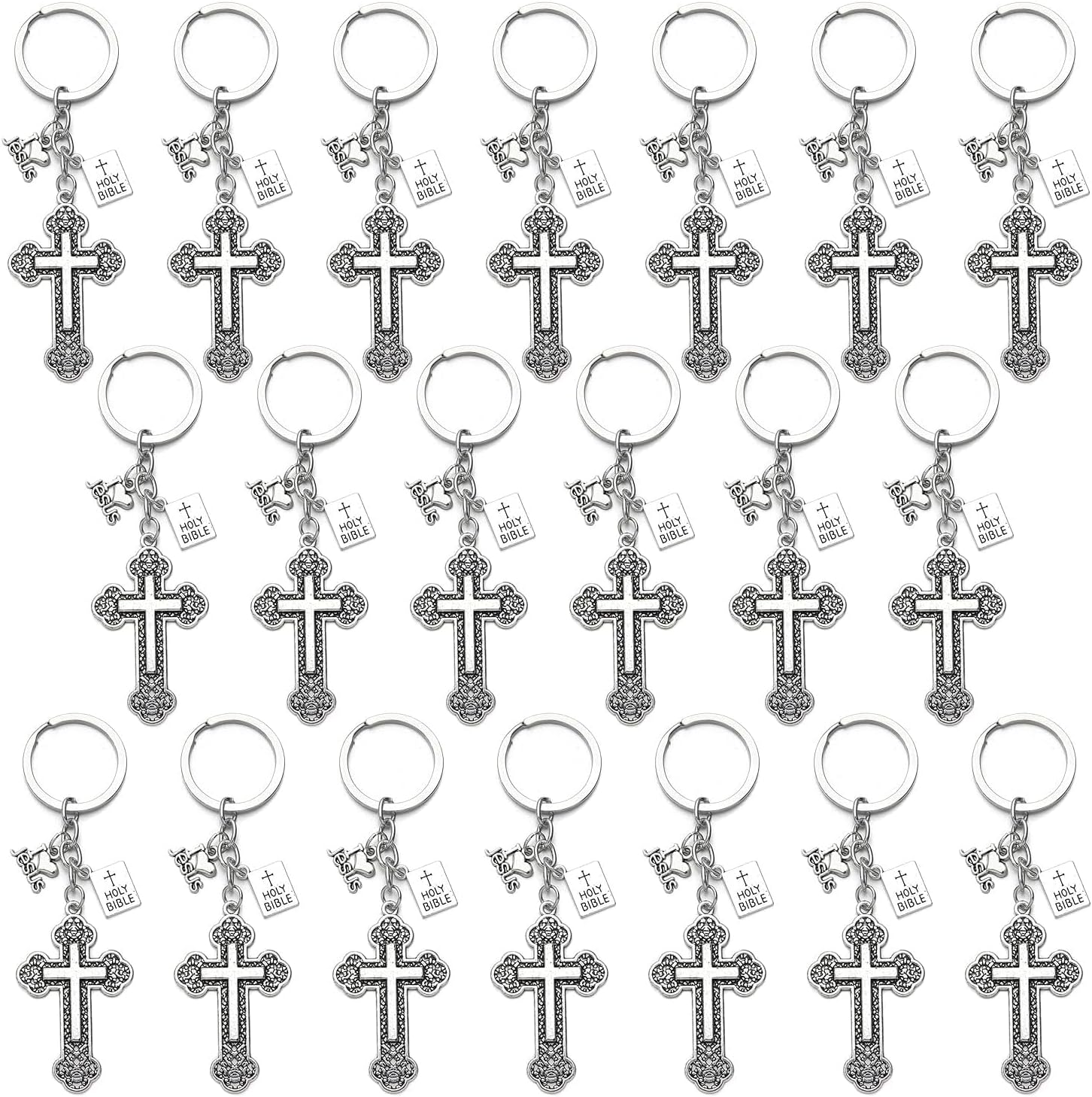 KAZIPA 20PCS Cross Key Chains Jesus Cross Book Holy Bible Pendants ...