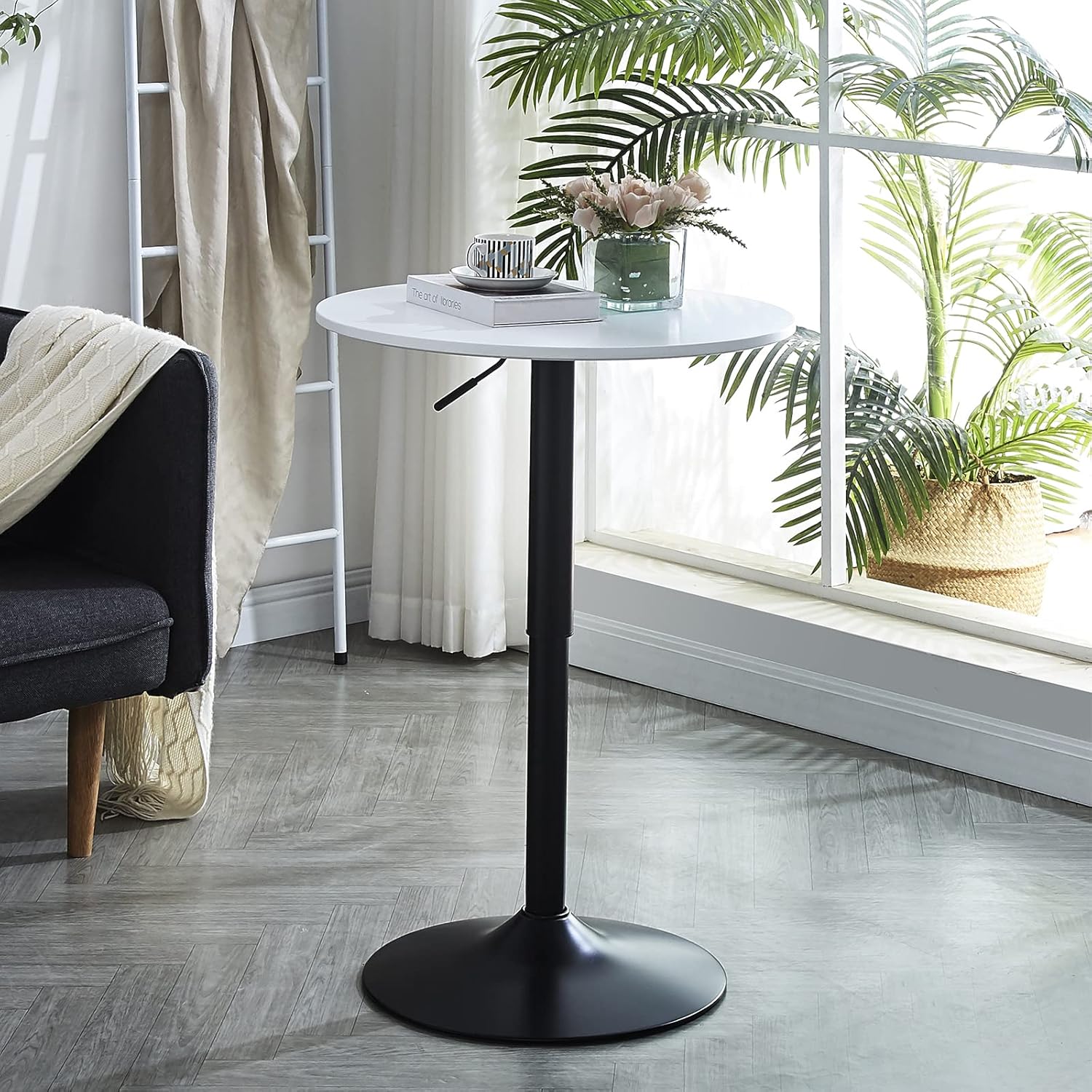 Round Bar Table Height Adjustable Pub Table, Bar Cocktail Table Swivel ...