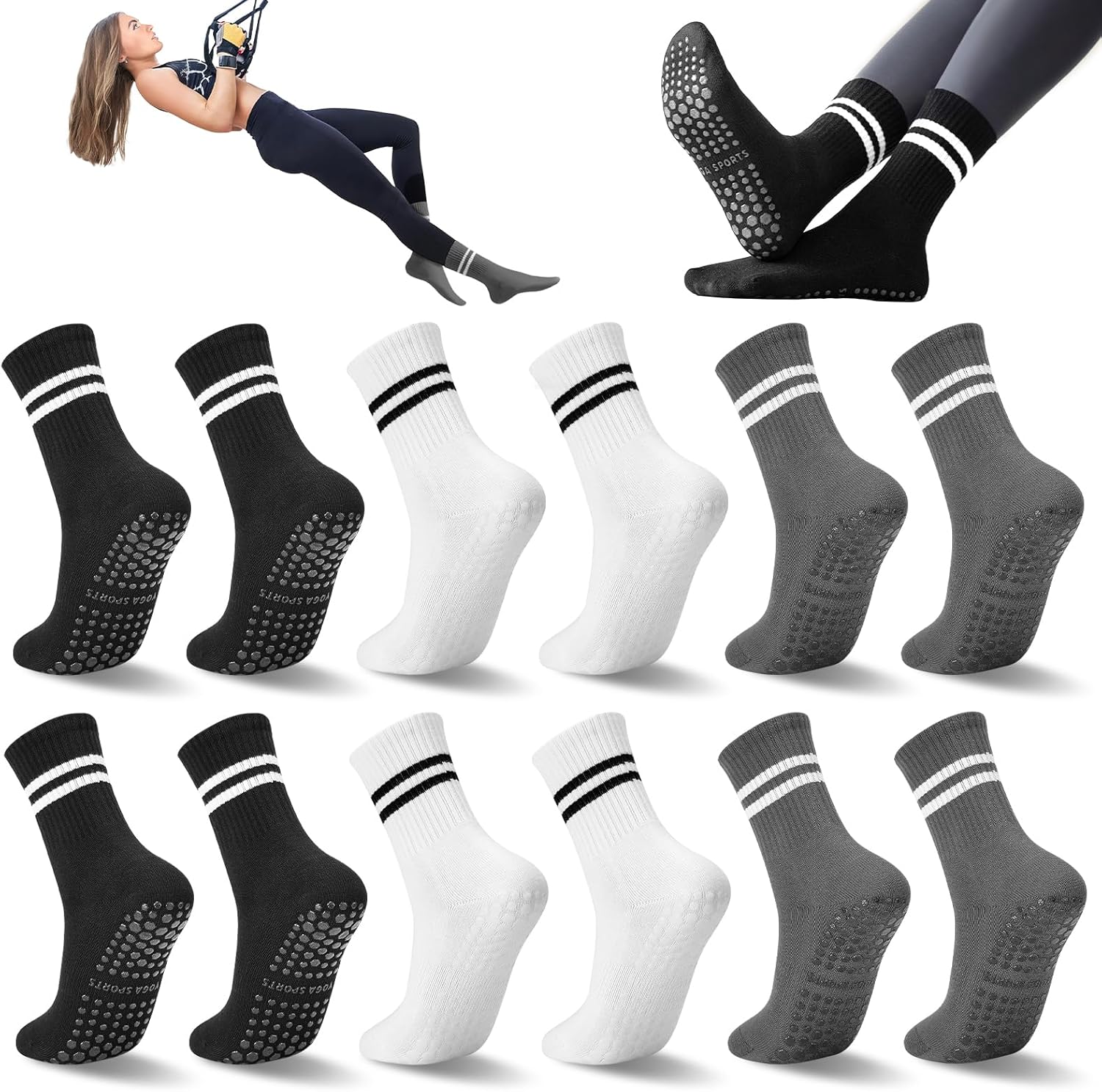 PLYSDI Calcetines Yoga 6 Pares, Calcetas Pilates Antiderrapantes ...