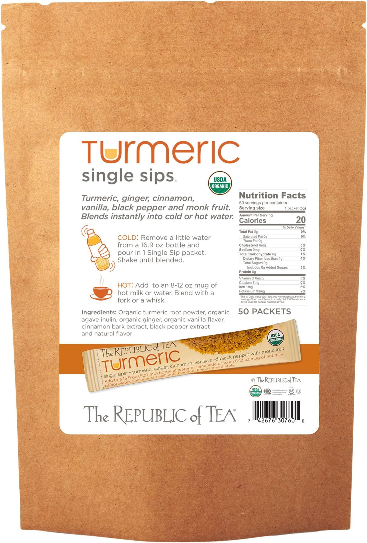 Amazon.com : The Republic of Tea Organic Turmeric Single Sips, 50 ...