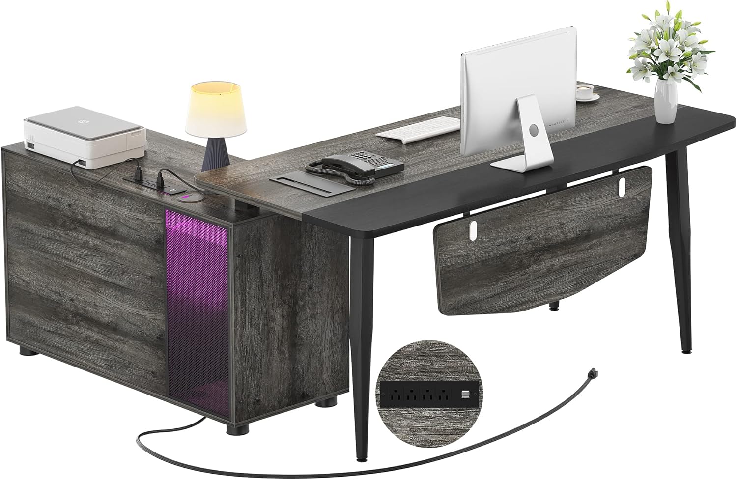 Amazon.com: Unikito 55inch L Shaped Desk with File Cabinet, Large L ...