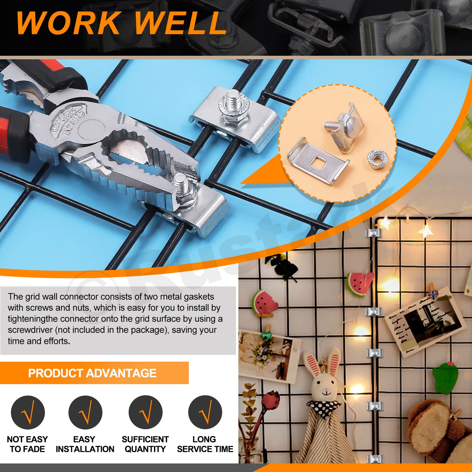 Snapklik.com : 30 Sets Stainless Steel Gridwall Joining Clip Connectors ...