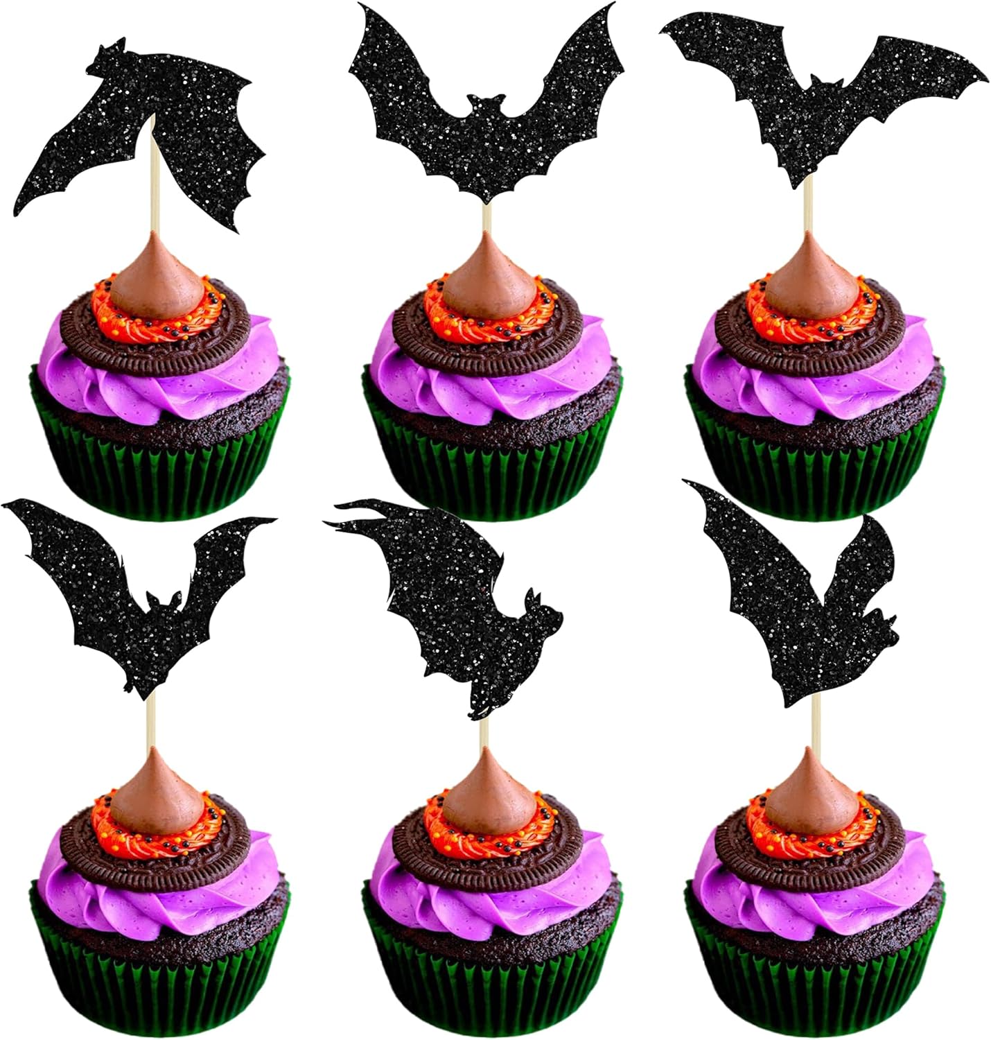 Amazon.com: Gyufise 24Pcs Halloween Bat Cupcake Toppers Glitter Bat ...