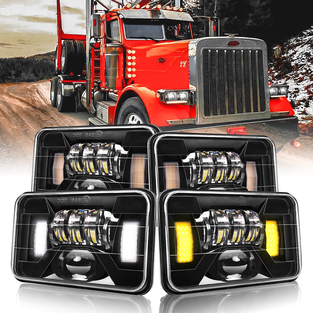 BWCarid 4x6 LED Headlights DOT Approved 4PCS With Turn Signals DRL Hi ...