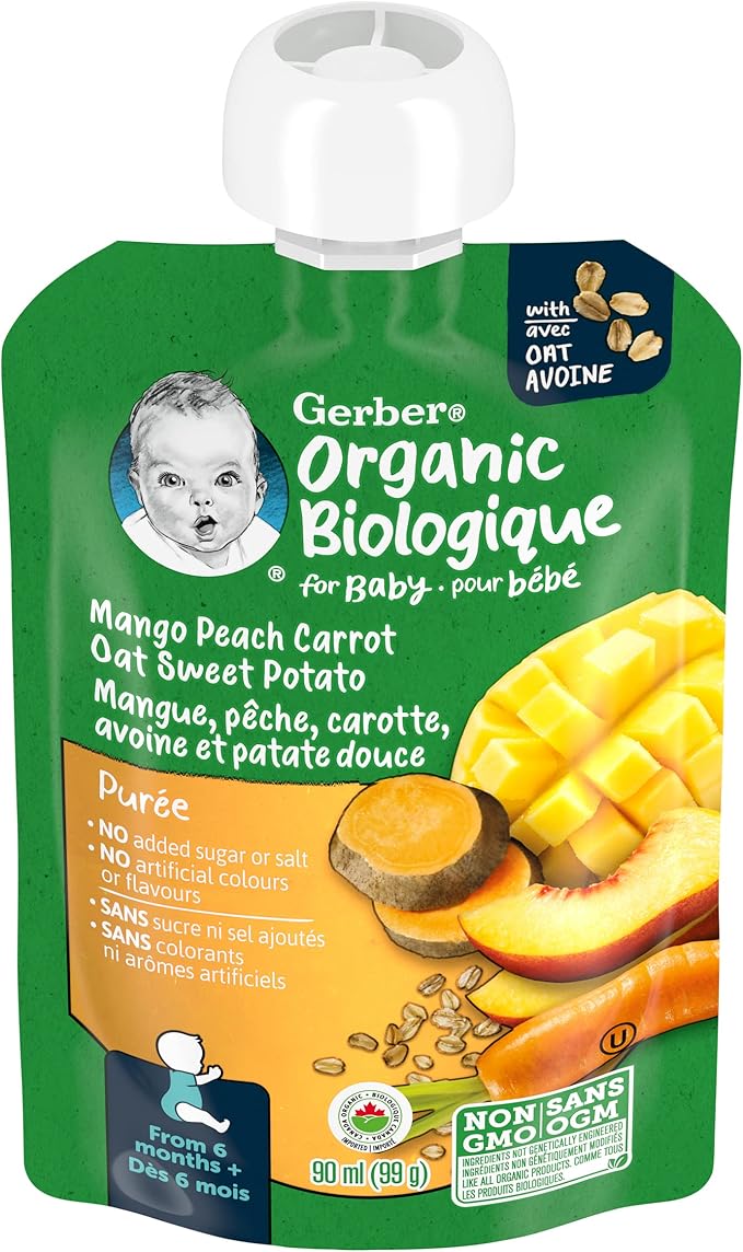 GERBER Organic Baby Purée Mango Peach Carrot Sweet Potato Oat 90 ml ...