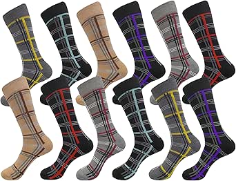 Amazon.com: Mens Mix Color Dress Socks Cotton Socks Formal Plaid 12 ...