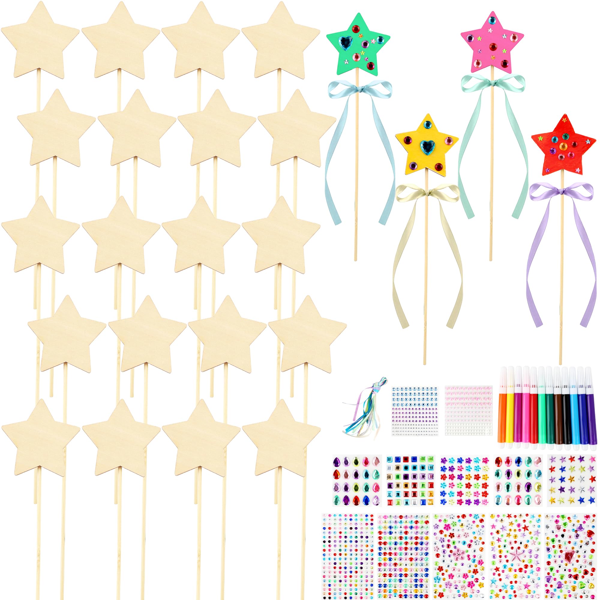 Amazon.com: 72 Pcs Unfinished Star Princess Fairy Wands Kit Make Your ...