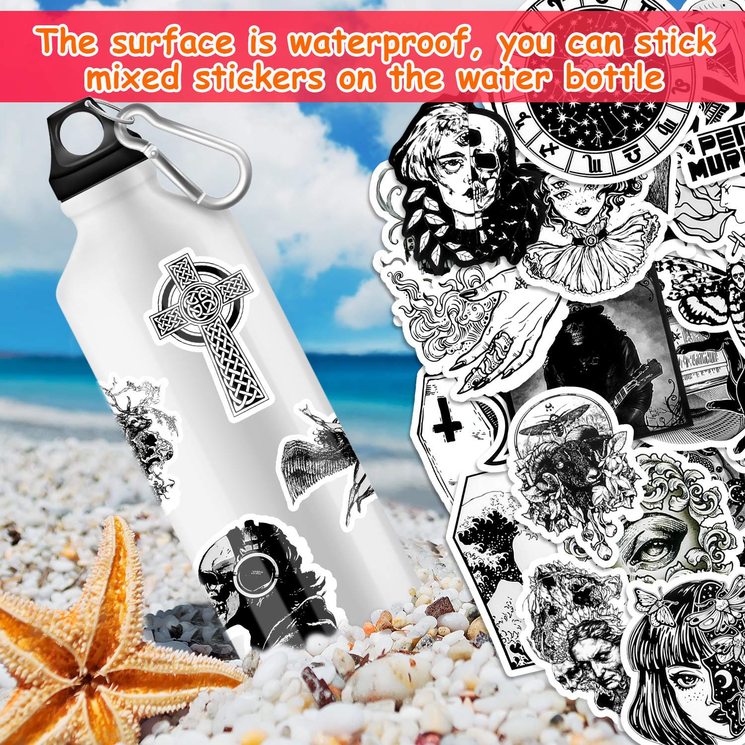 250 Pieces Gothic Stickers for Water Bottle, Black White Gothic ...