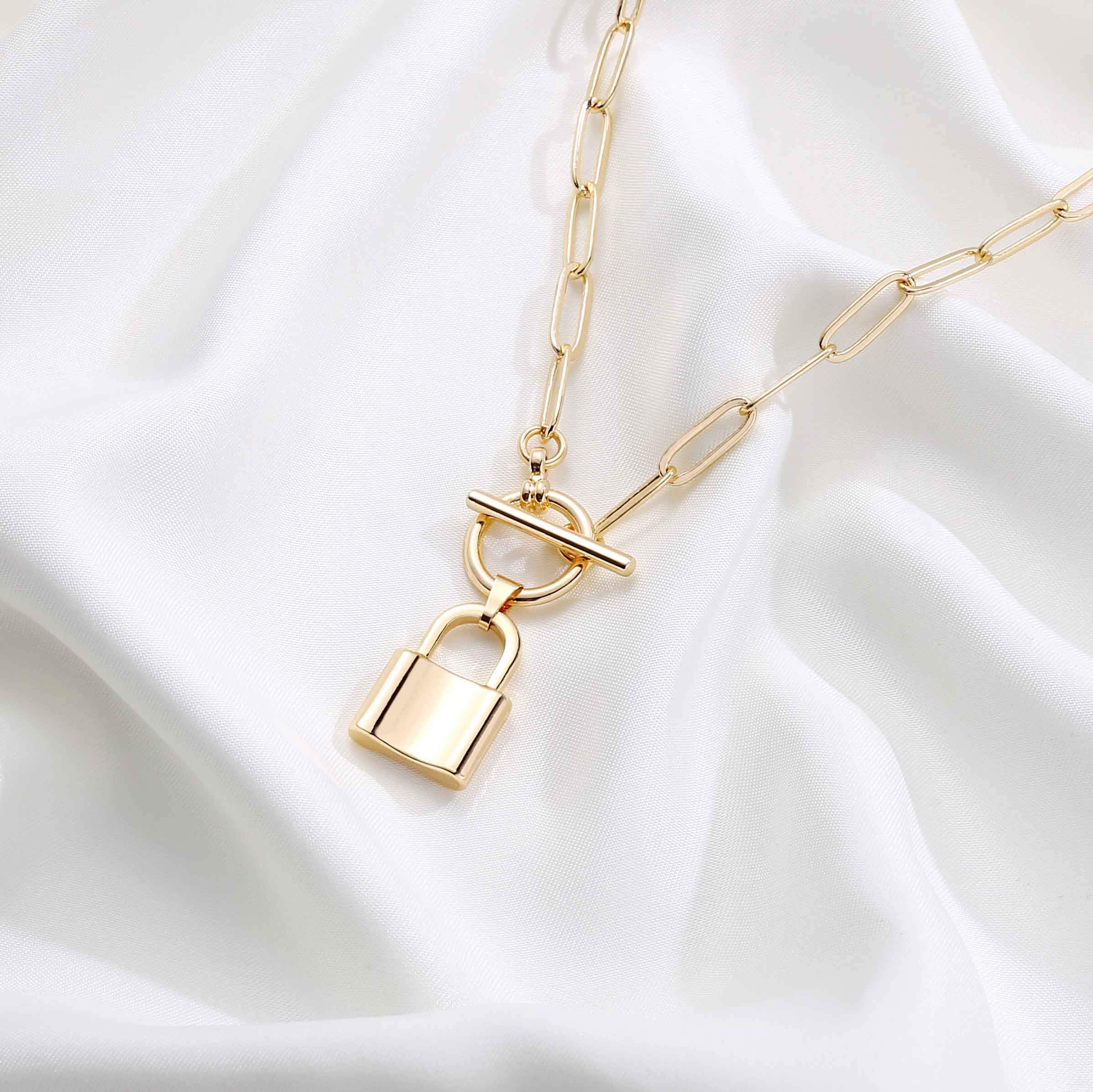 Snapklik.com : Lock Necklace, 14K Gold Plated Padlock Necklace Dainty ...