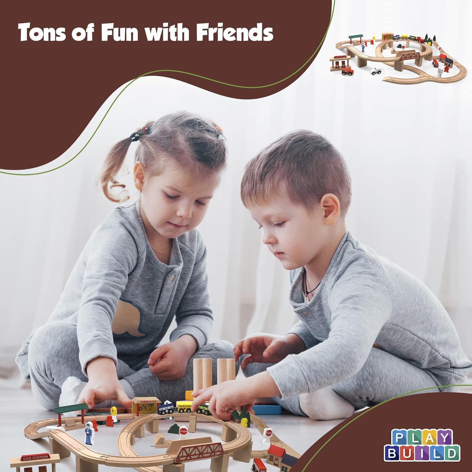 Buy Play Build Wooden Train Set, Complete Toddler Train Set ...