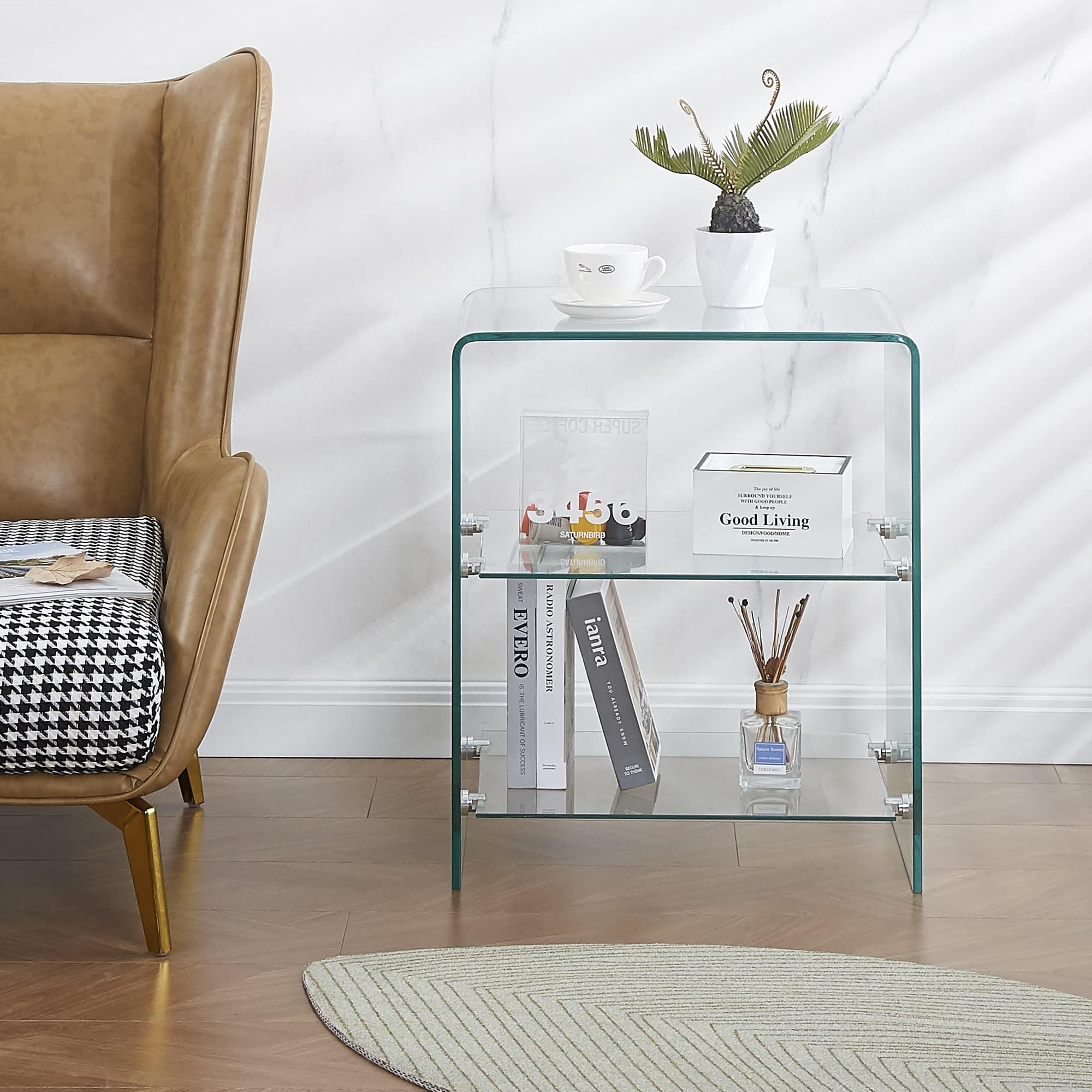 Amazon.com: Glass Nightstand,Side Table,S-Shaped End Table for Living ...