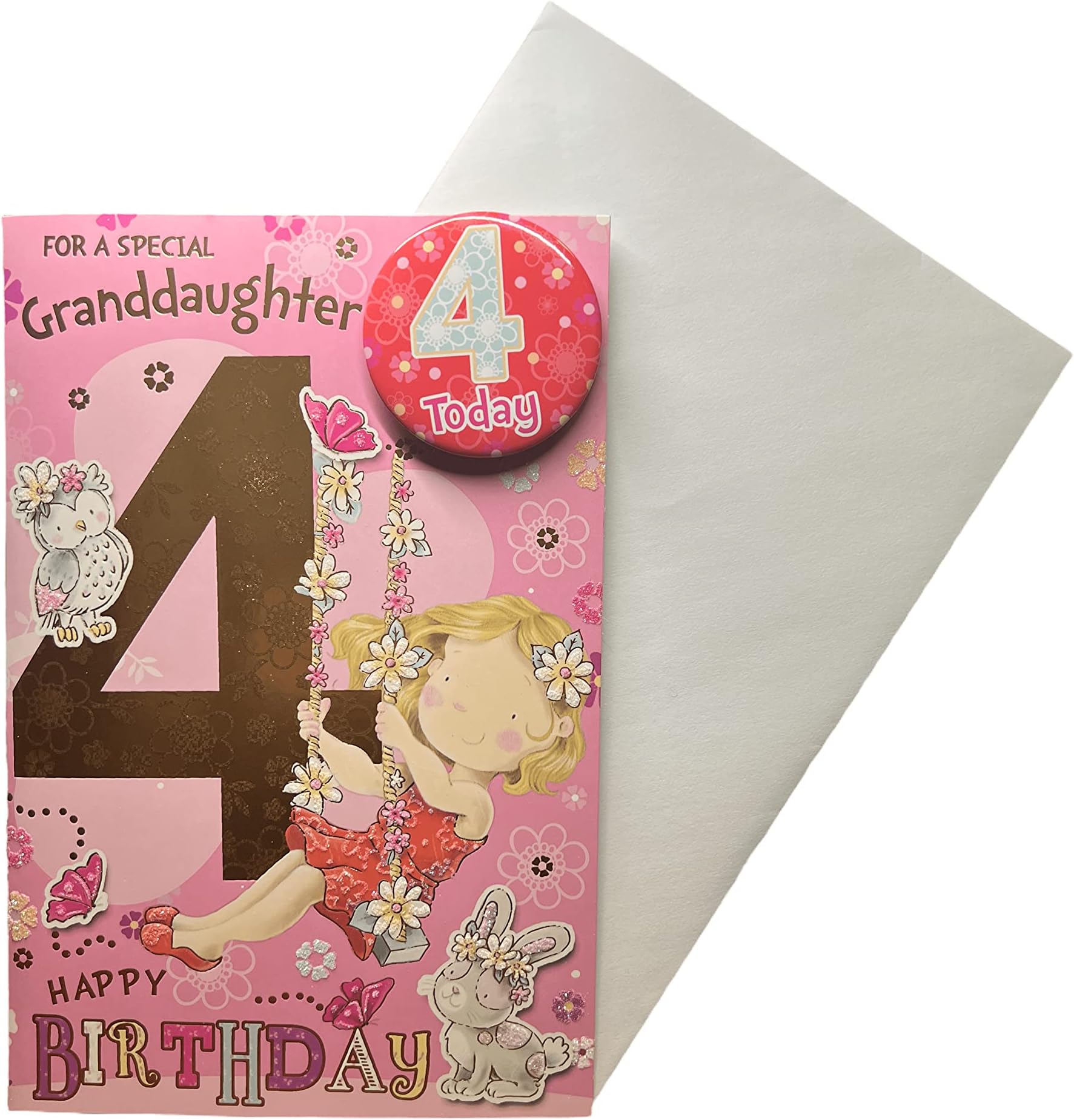 Twizler 4th Birthday Card For Girl with Cute Mermaid & Glitter - Four ...