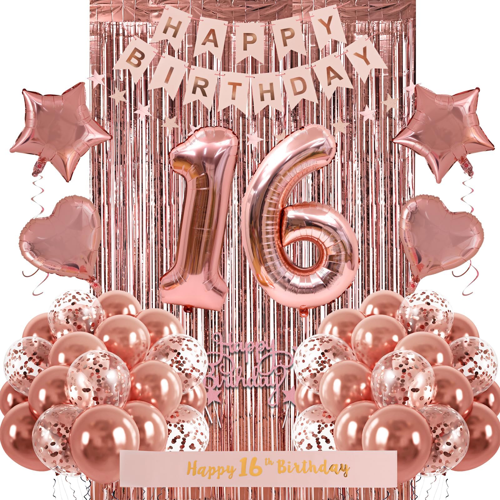 Amazon.com: Rose Gold Sweet Sixteen Happy 16th Birthday Banner Garland ...