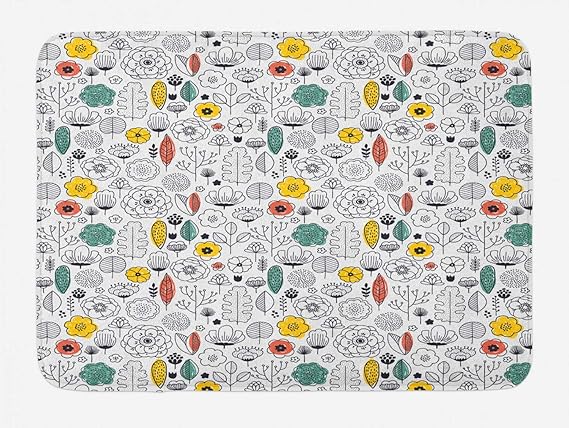 Amazon｜Assanu フローラルバスマットスカンジナビアのパターンアートで設計されたカラフルな夏の花と葉ノンスリップバッキング15.7 ...