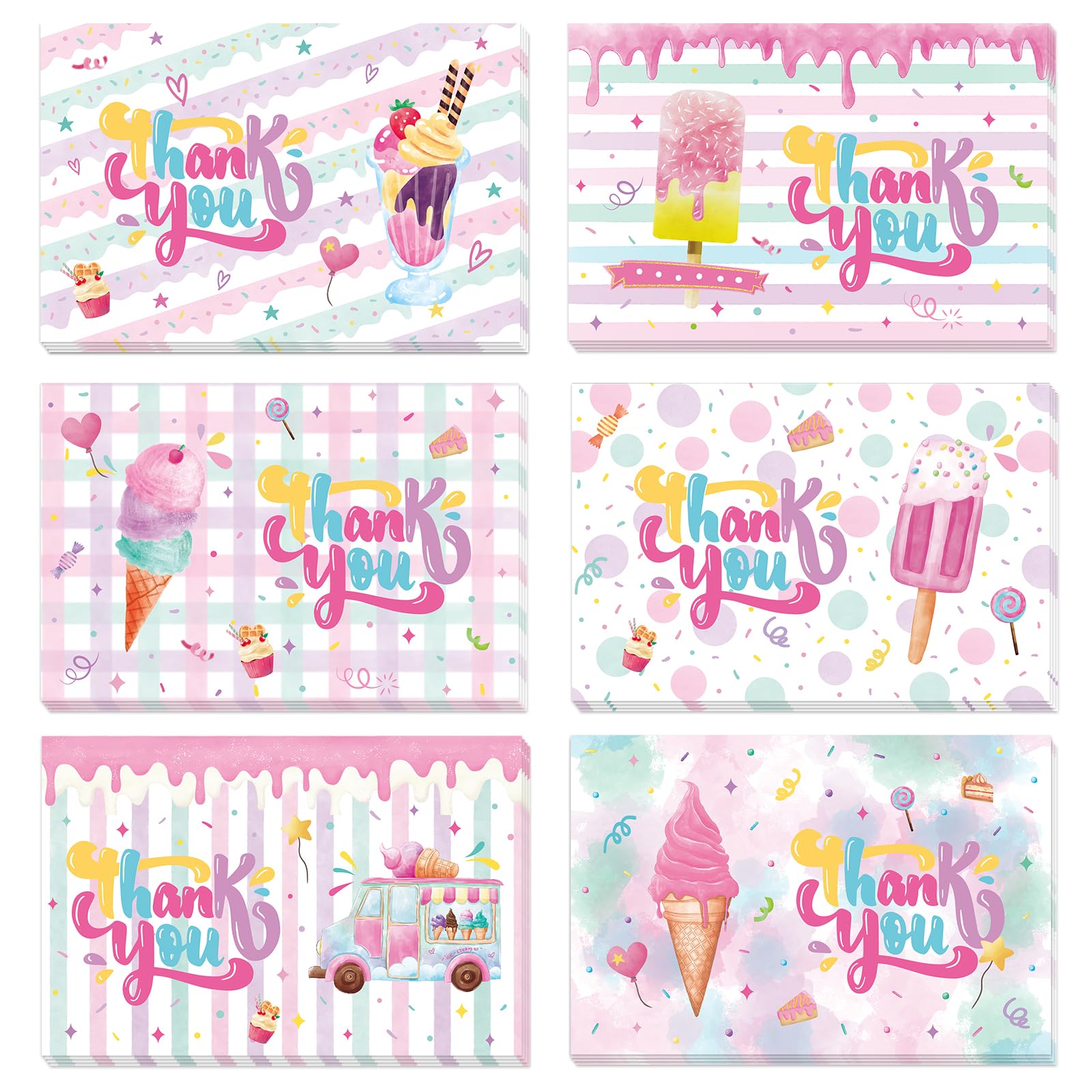 Snapklik.com : WERNNSAI 24 PCS Ice Cream Thank You Cards - Ice Cream ...