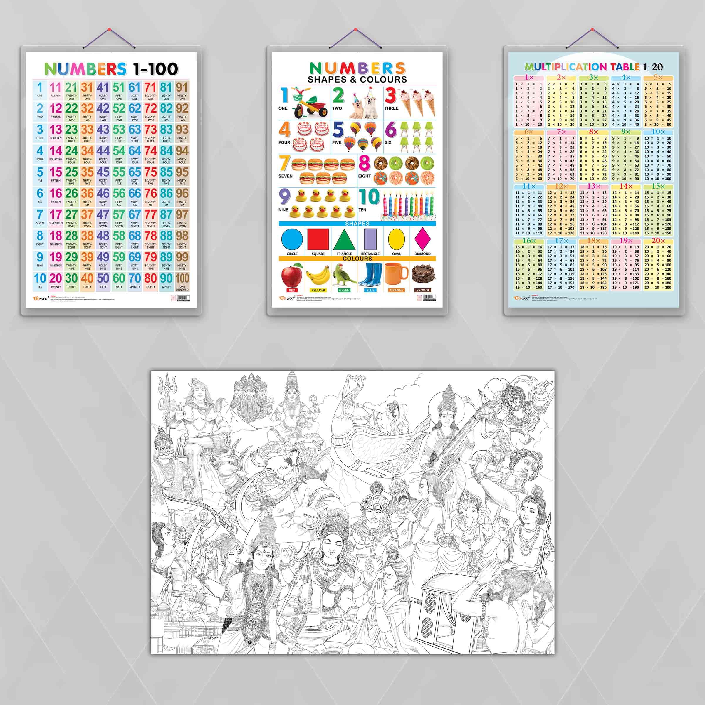GIANT INDIAN MYTHOLOGY COLOURING POSTER, Numbers 1-100 chart ...