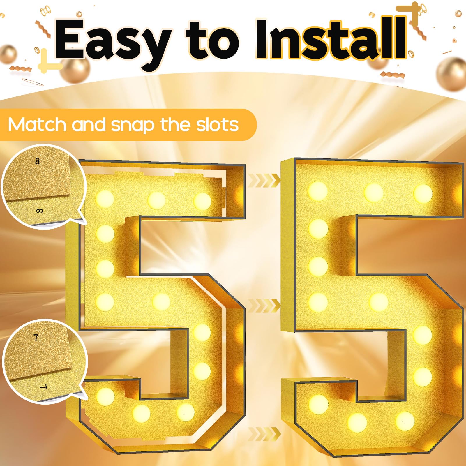 Snapklik.com : 4FT Large Light Up Numbers 5, Gold Number 5 Marquee ...