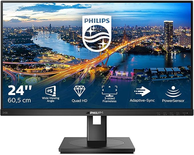 Philips 245B1-24 Inch QHD Monitor, 75Hz,4ms,IPS, Speakers, Height ...