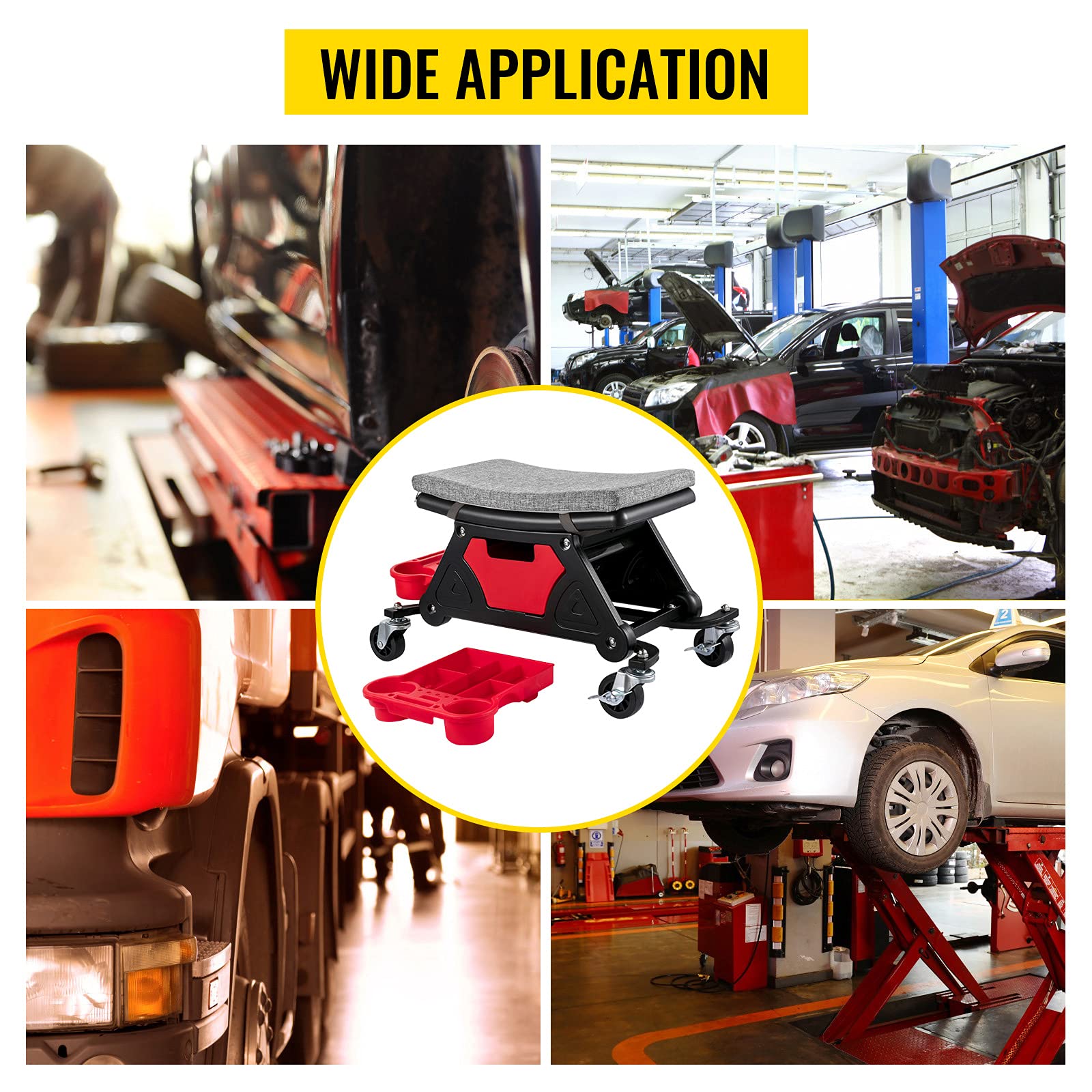 VEVOR Mechanic Stool 300 LBS Capacity Garage Stool with Wheels, Heavy ...