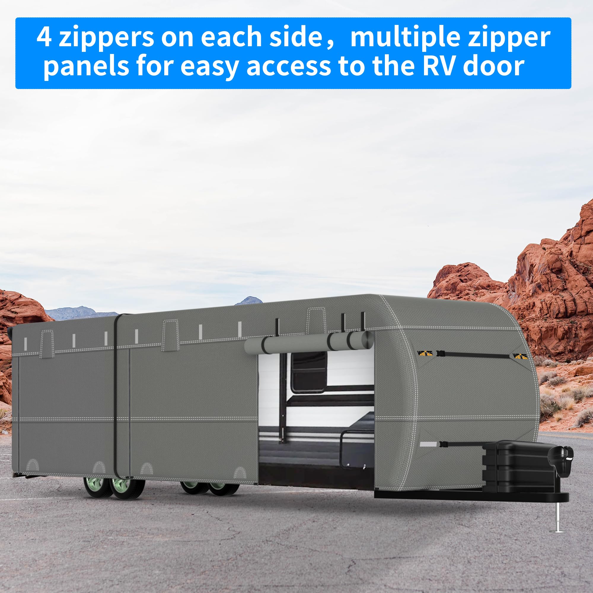 Weize Travel Trailer Cover, Waterproof Camper RV Cover Non-Woven Fabric with Anti-UV, Fits 34 ...