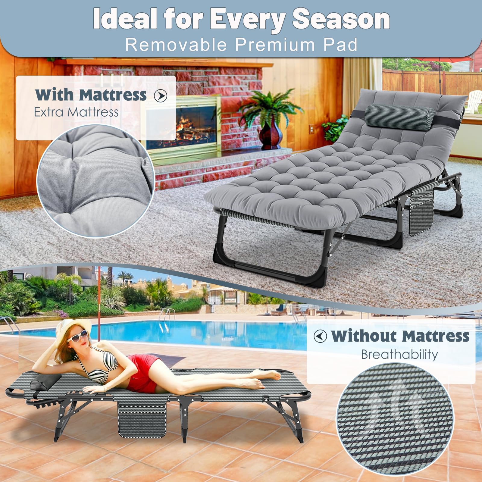 Snapklik.com : Sleeping Cots For Adults, 5-Position Folding Chaise ...