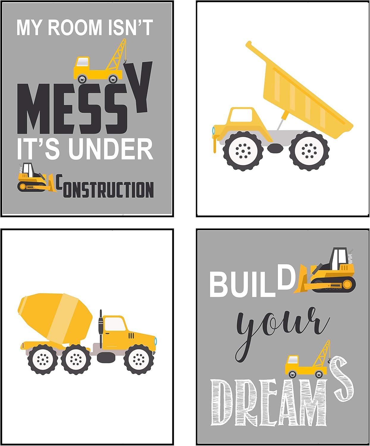Amazon.com: Silly Goose Gifts Grey Construction Truck Themed Art Print ...