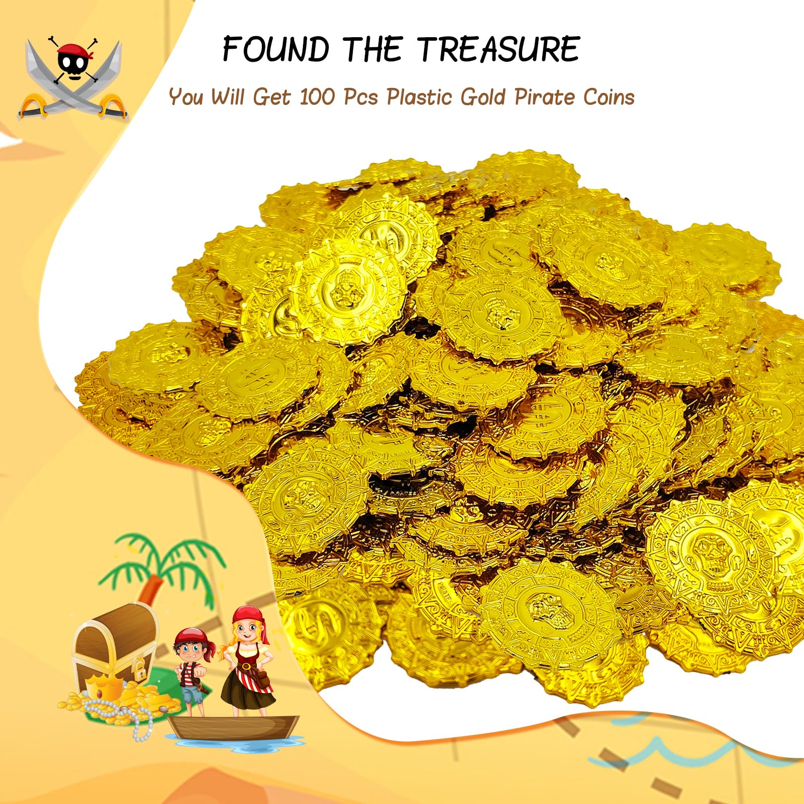 Snapklik.com : Gold Pirate Coins Set Of 100, Plastic Gold Play Treasure ...