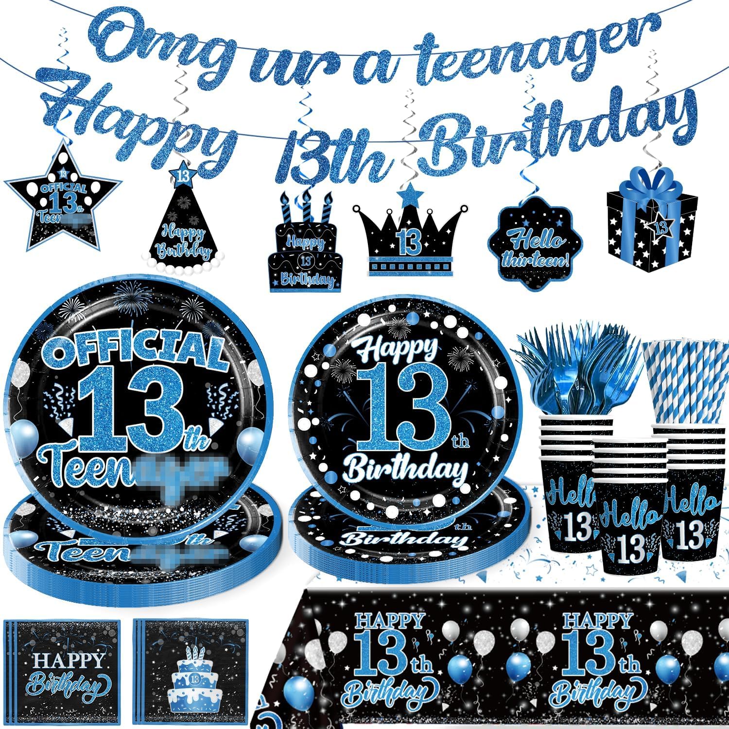 Amazon.com: Yingoto 160pcs 13 Birthday Boy Decorations Plate ...