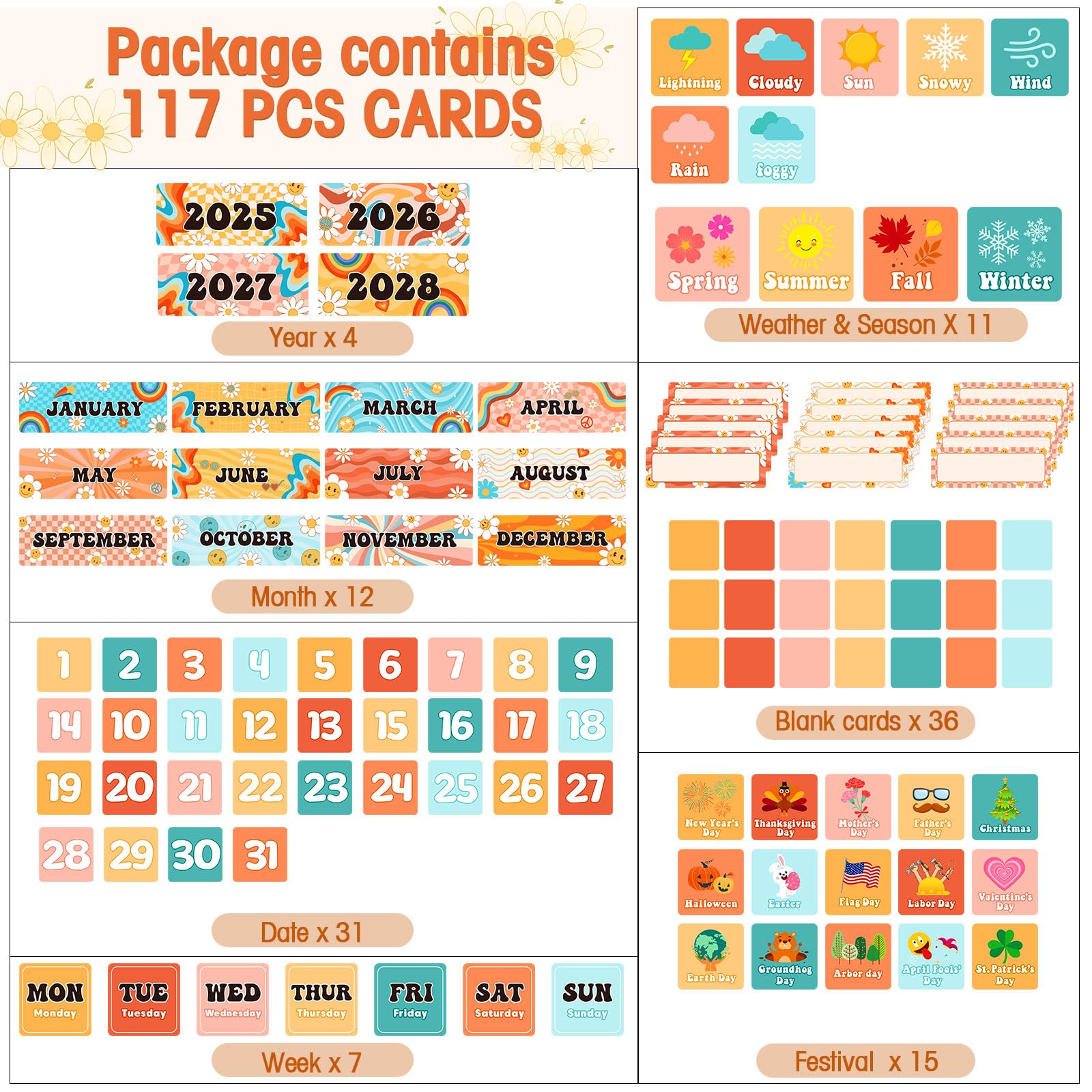 Snapklik.com : Pasimy Classroom Calendar Pocket Chart Retro Groovy ...