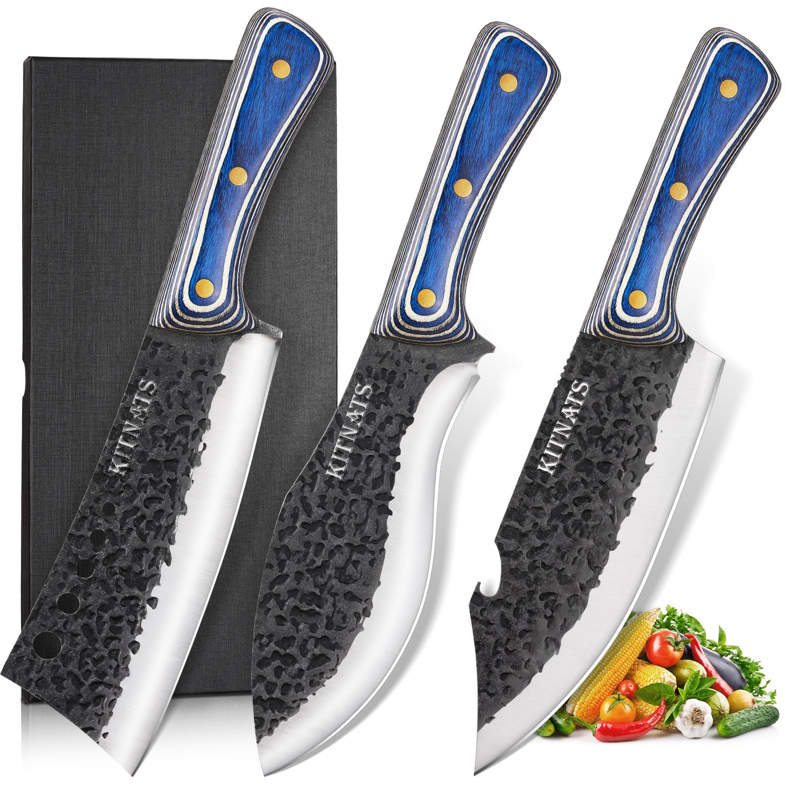 Amazon.com: KITNATS 3Pcs Kitchen Knife Set, Hand Forged Butcher Knife ...