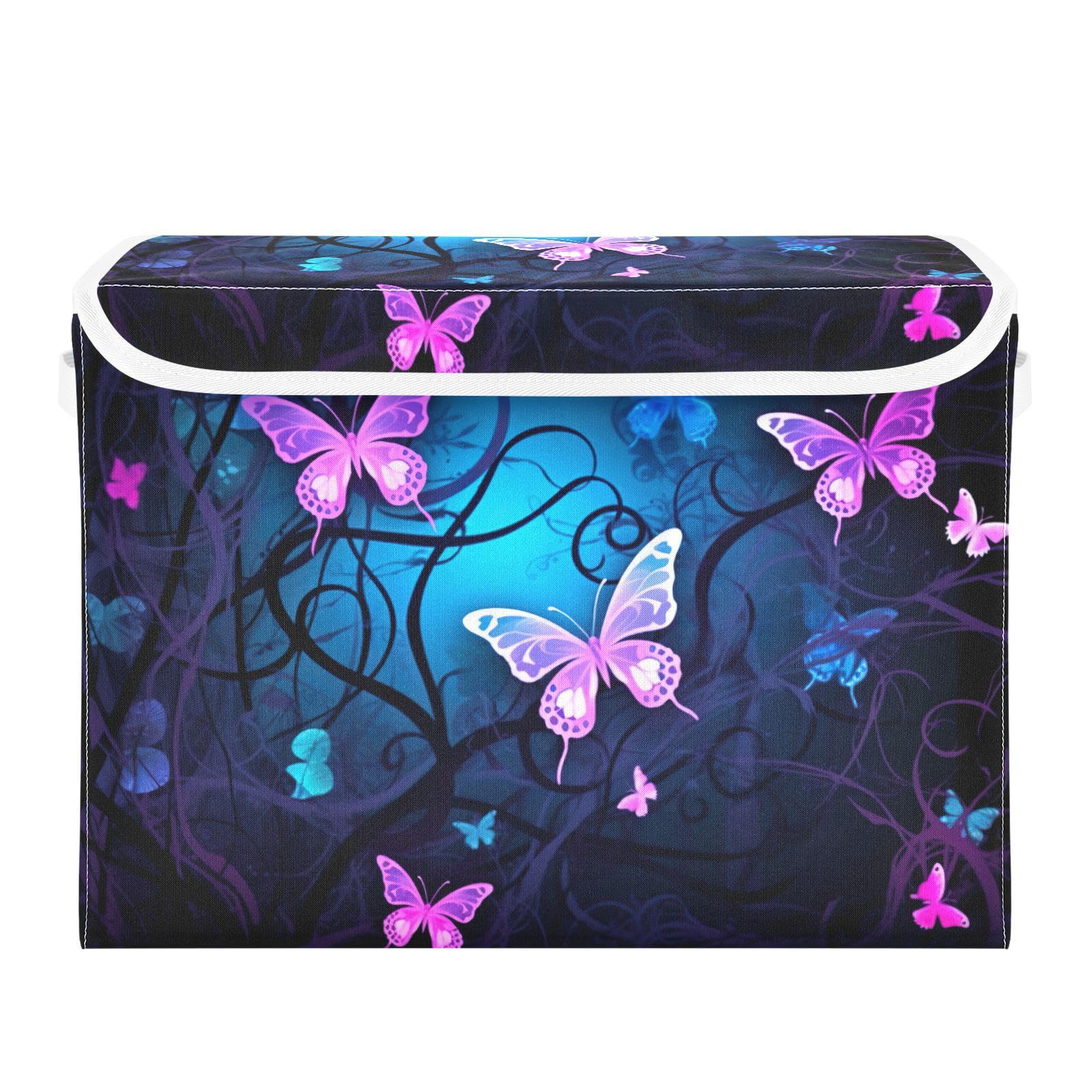 Amazon.com - YETTASBIN Purple Blue Butterfly Storage Basket with Lid ...