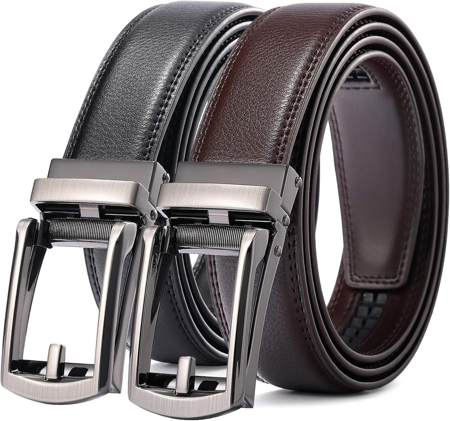 CHARS Men's Leather Ratchet Dress Belts 2 Pack with Automatic Buckle ...