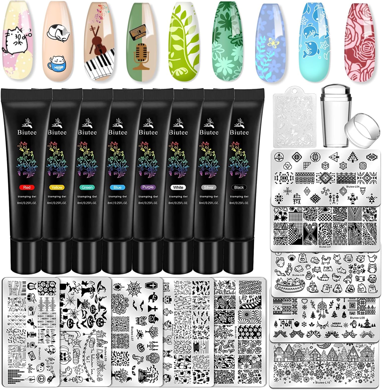 Amazon.com: Biutee Nail Stamping Plates set 8 pcs Nail stamping polish ...