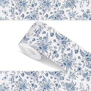 Amazon.com: Motiskyy 65 Feet Blue Floral Bulletin Board Borders Blue ...