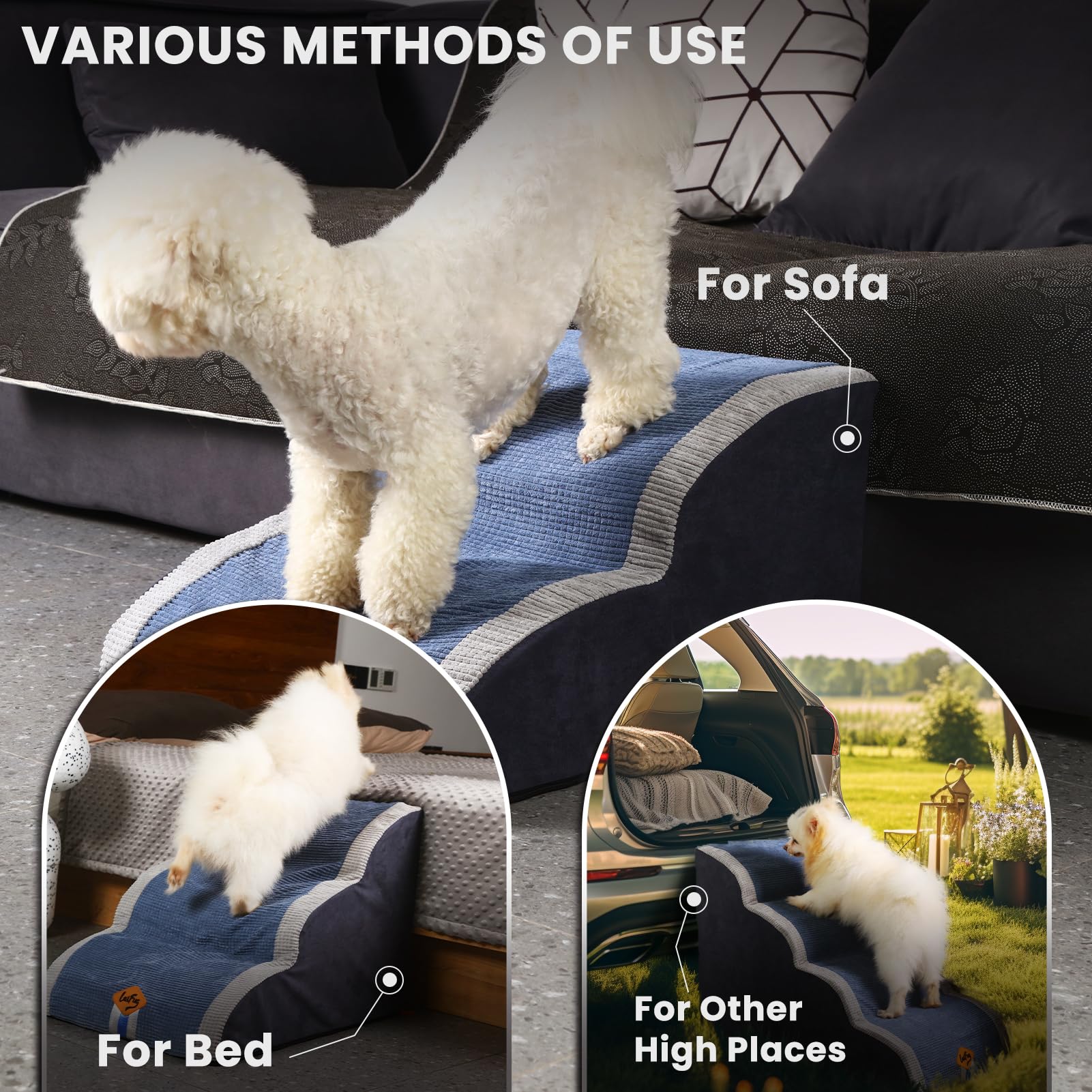 Snapklik.com : Laifug Curved Dog Stairs For Small Dogs, 4-Step Pet ...