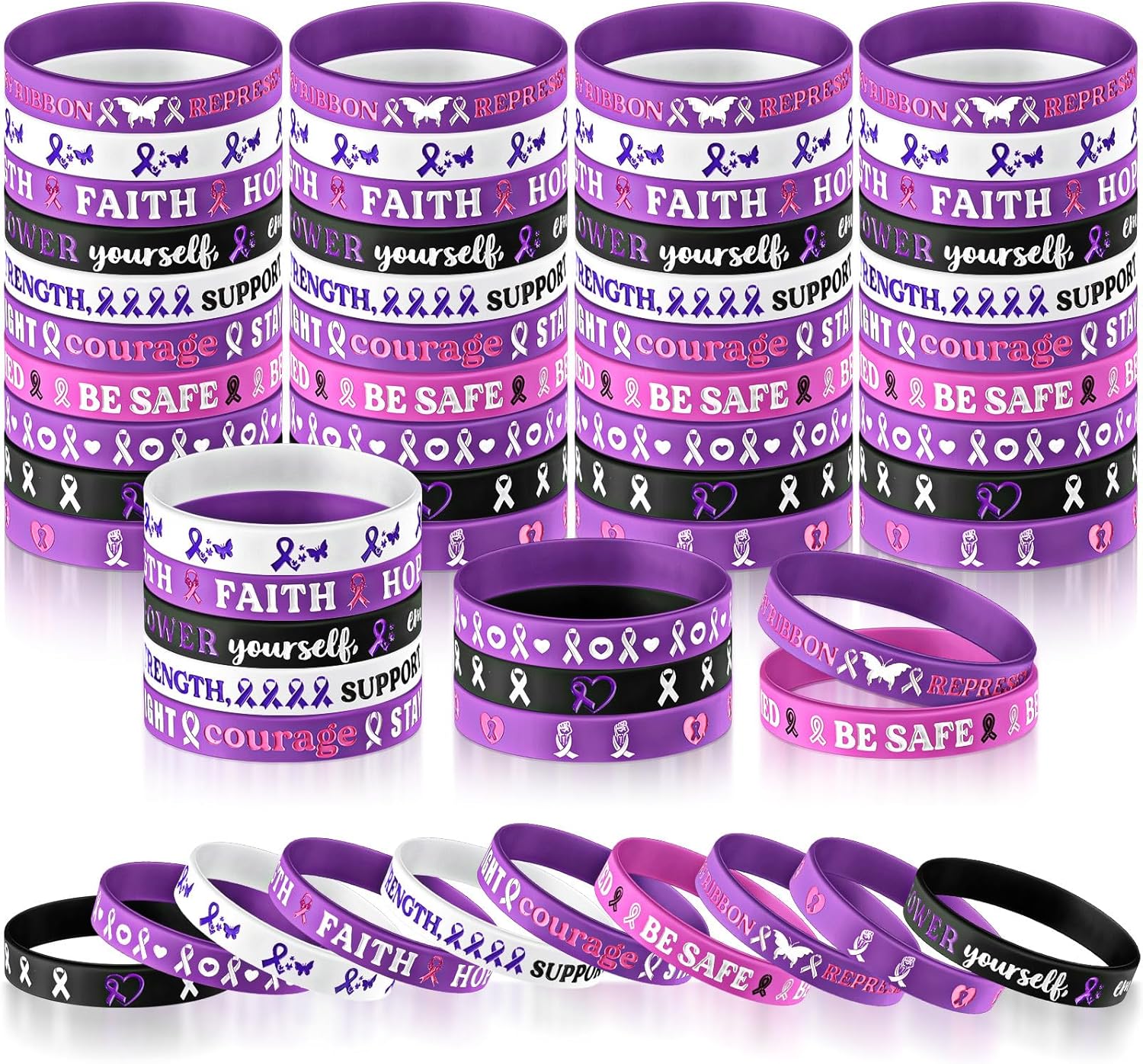 Amazon.com: Wavwavw 50 Pcs Purple Ribbon Awareness Bracelets Bulk ...