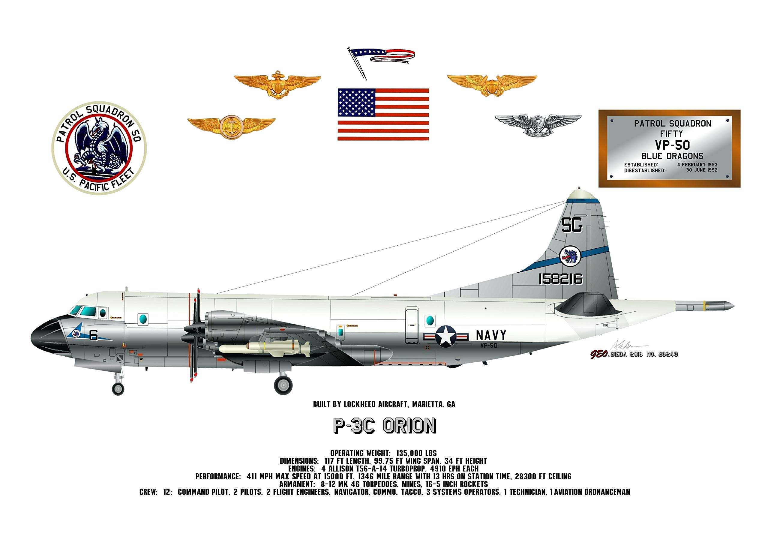 Buy P-3C Orion of The VP-50 Blue Dragons Profile Data Print configured ...