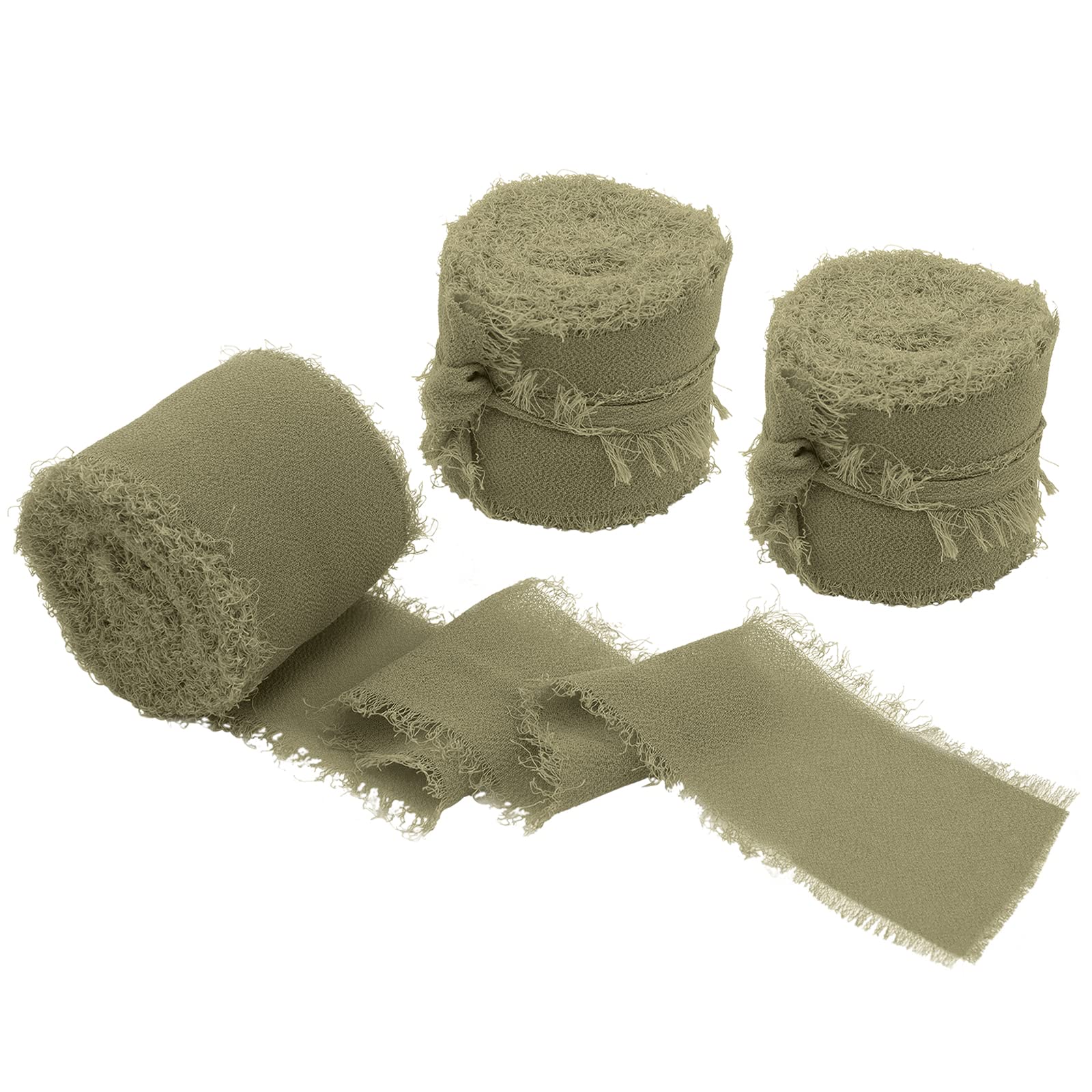 Uiopa 3 Rolls Chiffon Ribbon, 38mm x 21 Yards Frayed Edges Chiffon Silk ...