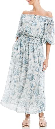 Max Studio GGT S/S Waisted Maxi Dress Multi-Colored at Amazon Women’s ...