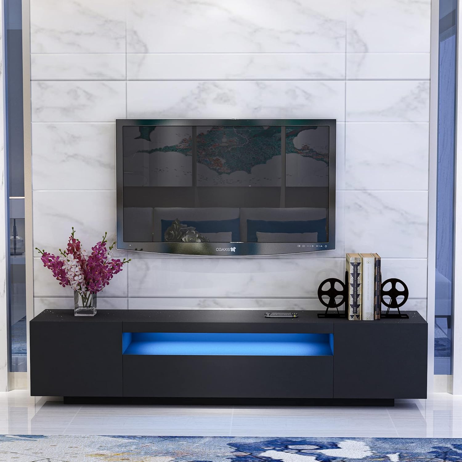 Amazon.com: Black Modern LED TV Stand for up to 85 Inch TV with 16 ...