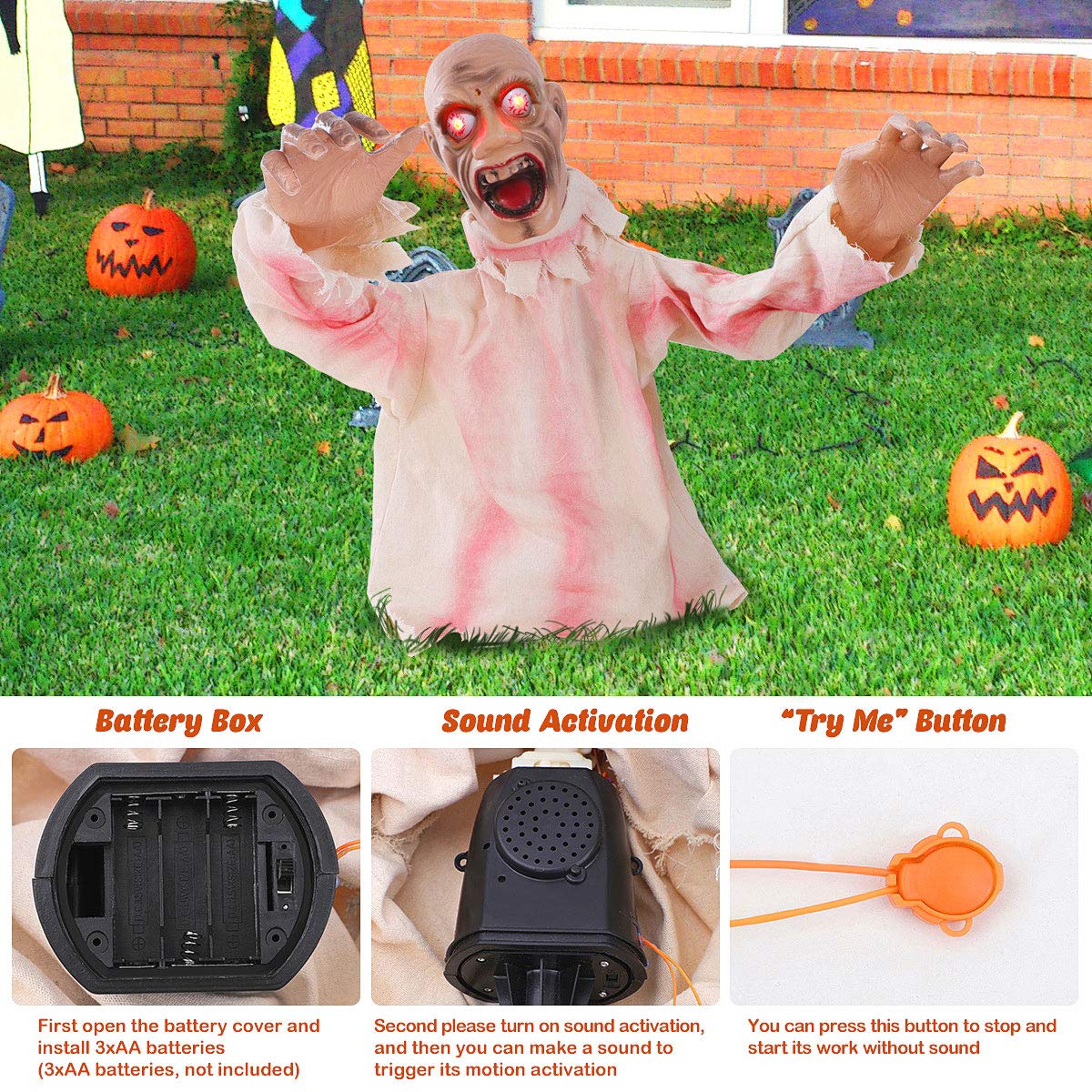 Buy HXS Halloween Decorations Groundbreaker Zombie Activated Halloween ...