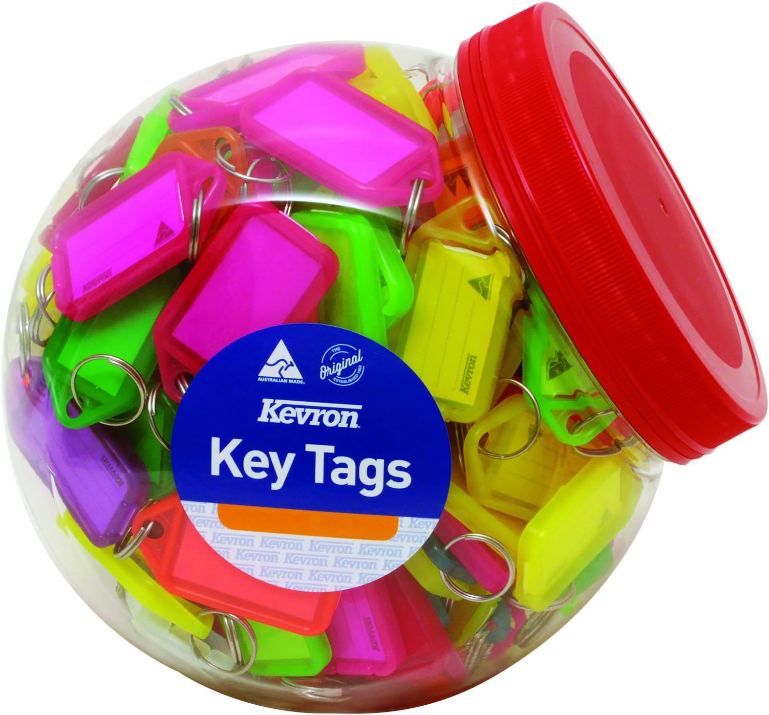 Kevron 56x30mm Blue Key Tags with Labels Pack of 100 in Display Box for ...