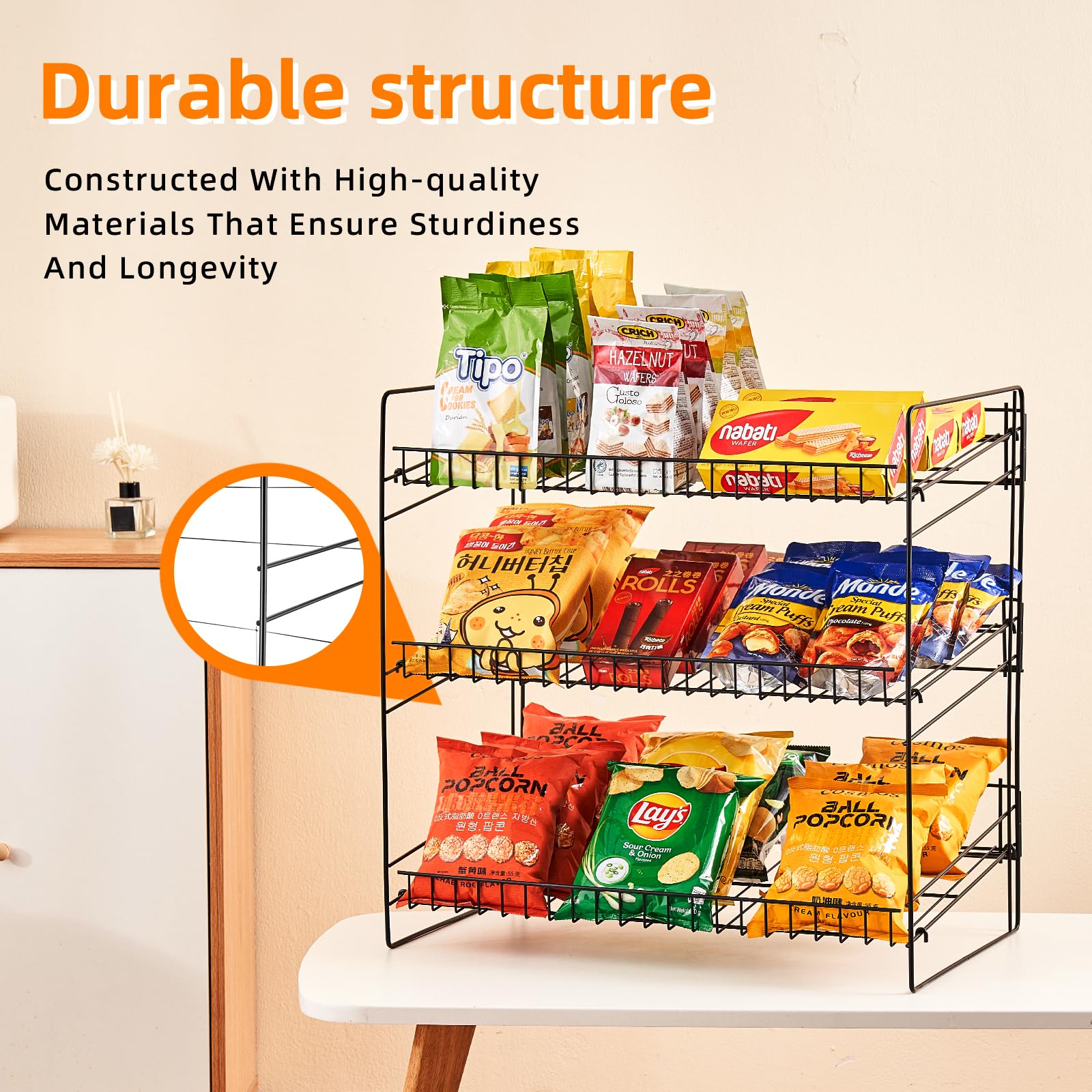 Glolaurge Large Candy Display Rack, Snack Organizer, Wire Snack Shelf ...