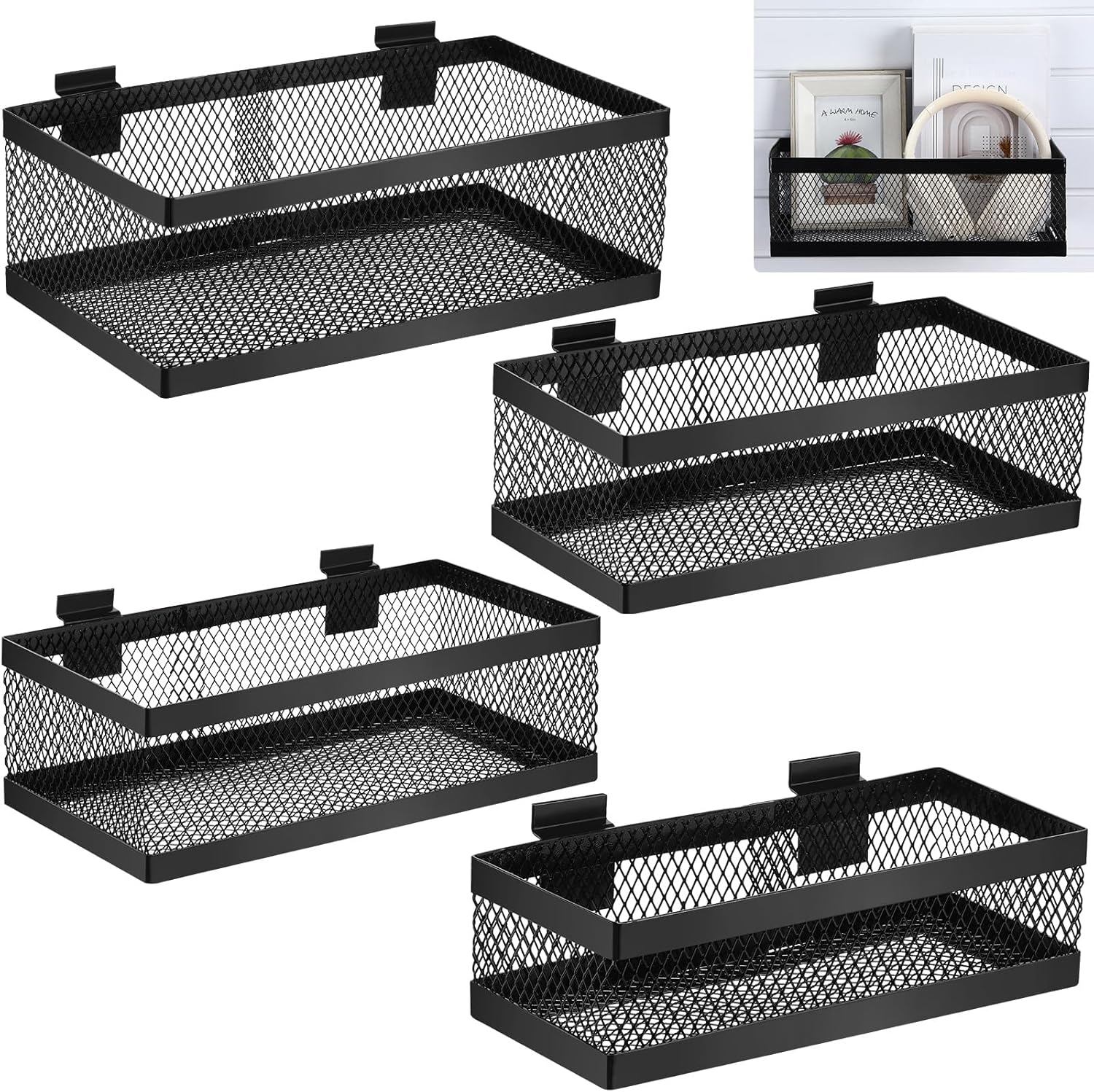 Amazon.com: Coume 4 Pcs Black Slatwall Baskets 4 Size Metal Mesh Wire ...