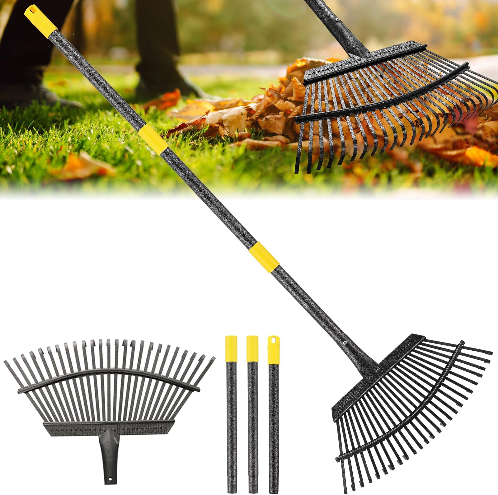 Amazon.com : Rake for Leaves, 25-Tine Leaf Rakes for Lawns Heavy Duty ...