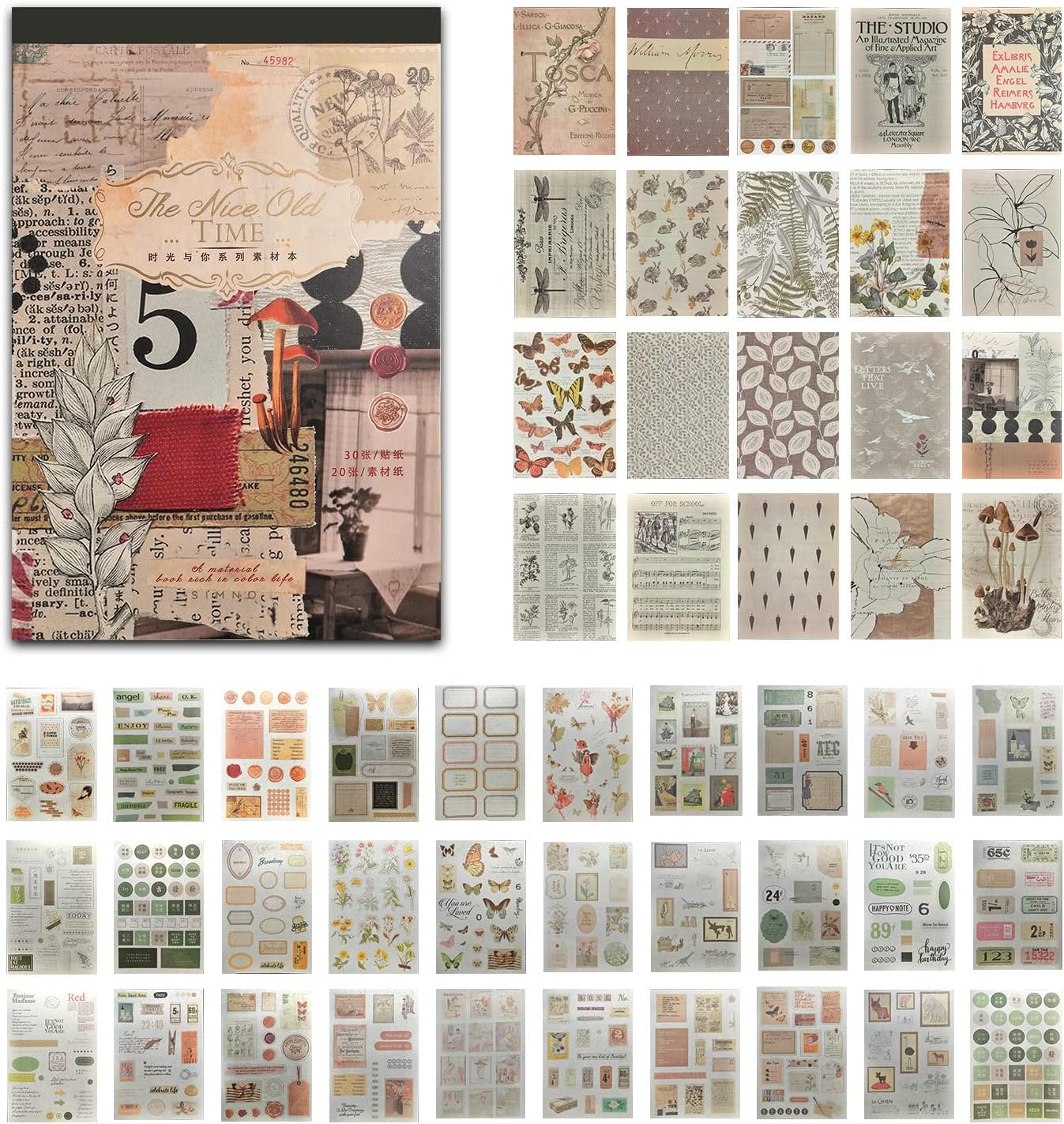 Amazon.com: ABARWER Washi Vintage Ephemera Sticker Book with 360 ...