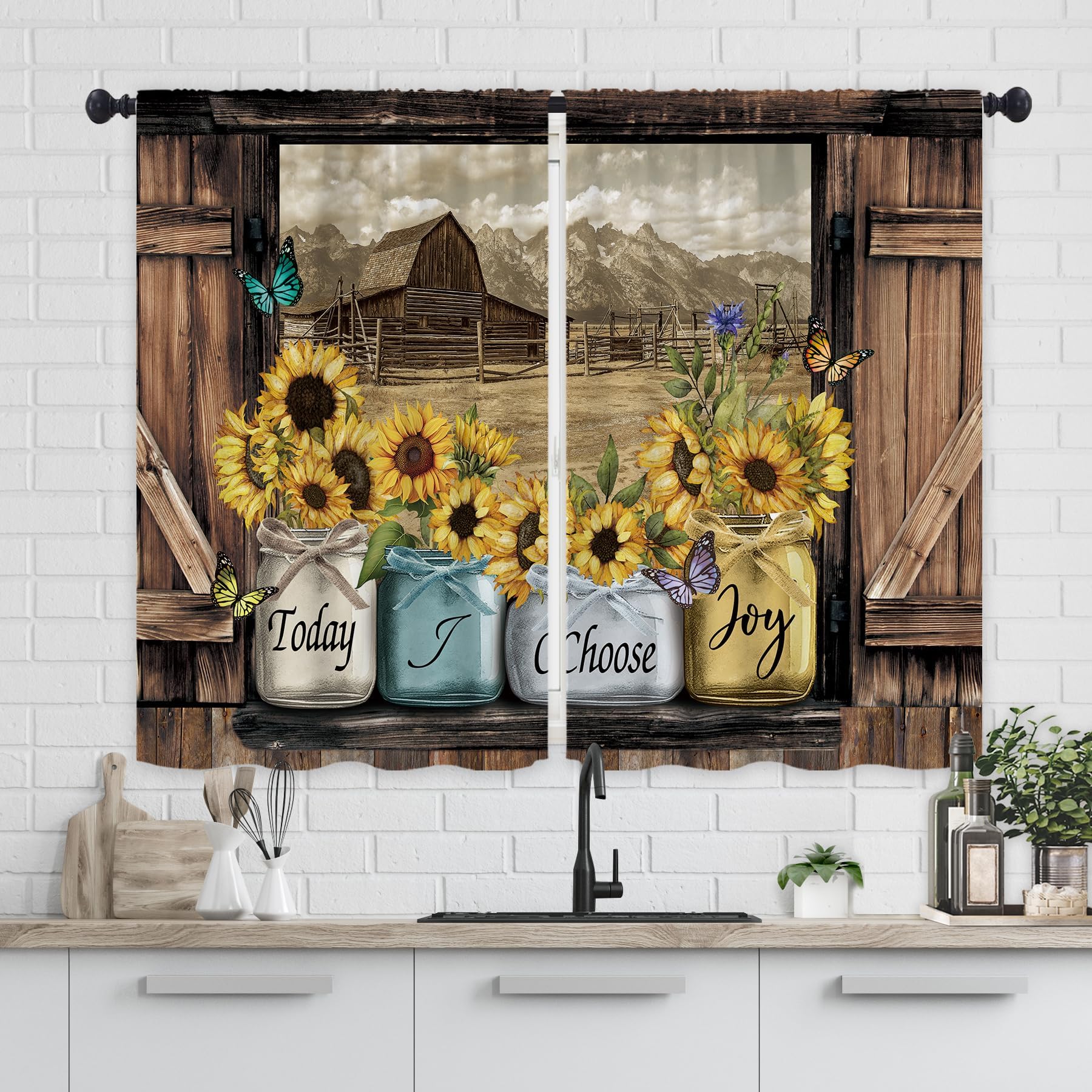 Amazon.com: Yookeb Farmhouse Rooster Chicken Kitchen Curtains 27.5W x ...