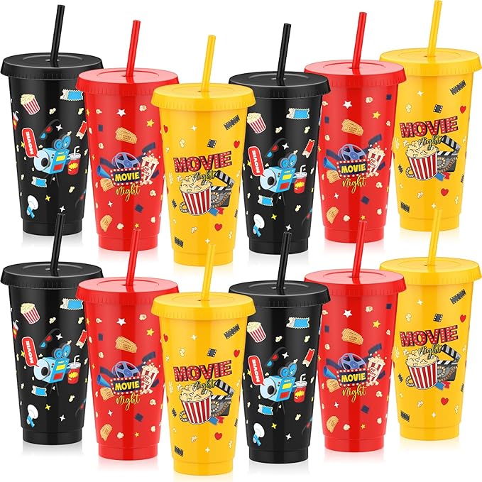 Amazon.com | Skylety 12 Pcs 24oz Movie Night Cups Reusable Plastic ...