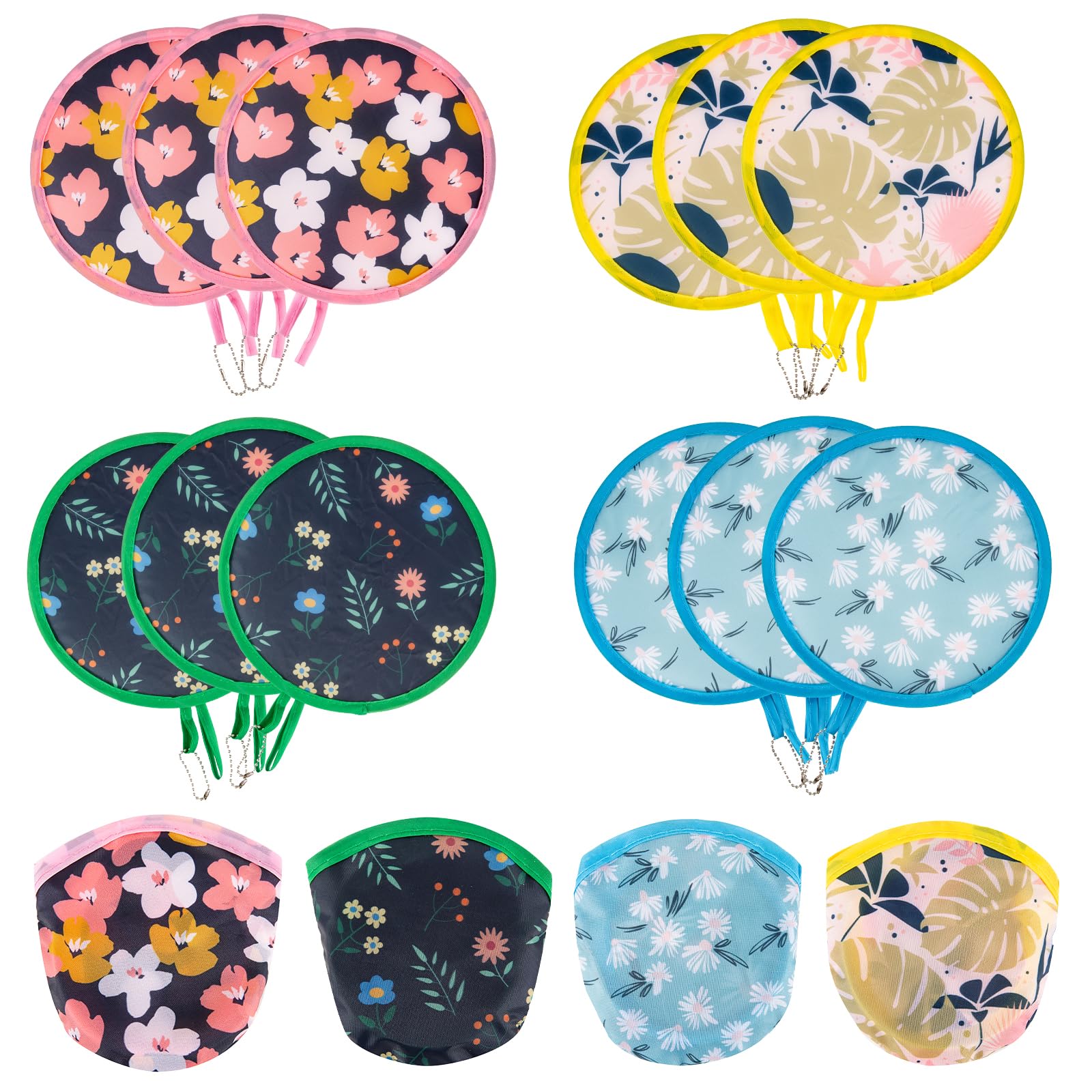 Amazon.com: 12Pcs Floral Round Foldable Hand Fan Japanese Foldable Fan ...